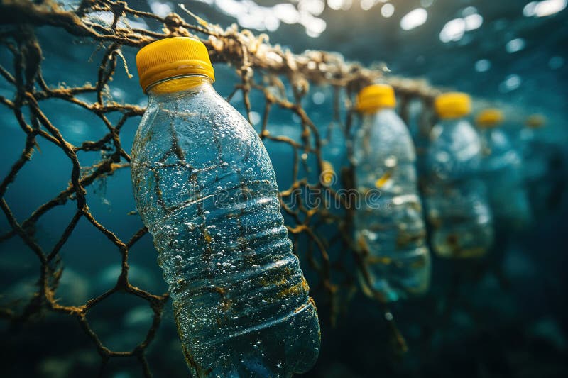 Plastic Bottles in the Sea Got into the Net. Ocean Garbage Collection ...