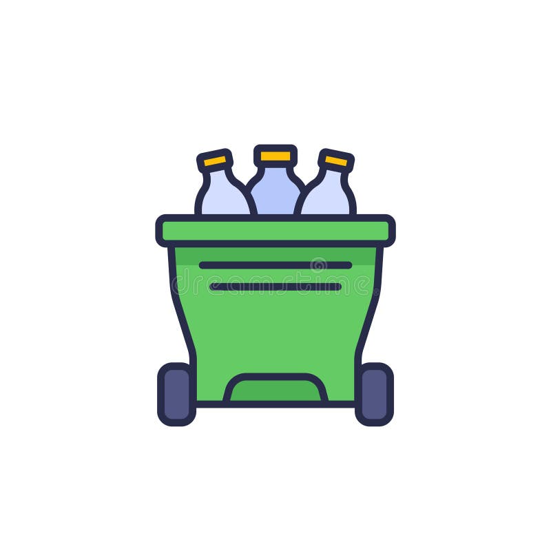 Plastic Bottles in Trash Bin Icon with Outline Stock Vector ...