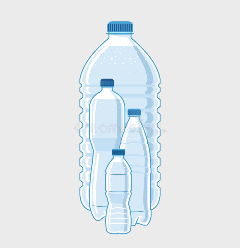 Plastic Bottles of Various Sizes Filled with Water. Transparent ...