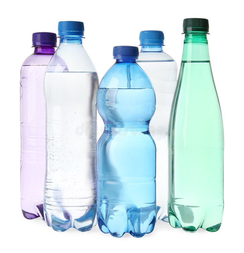 Plastic Bottles with Pure Water on Background, Top View Stock Photo ...