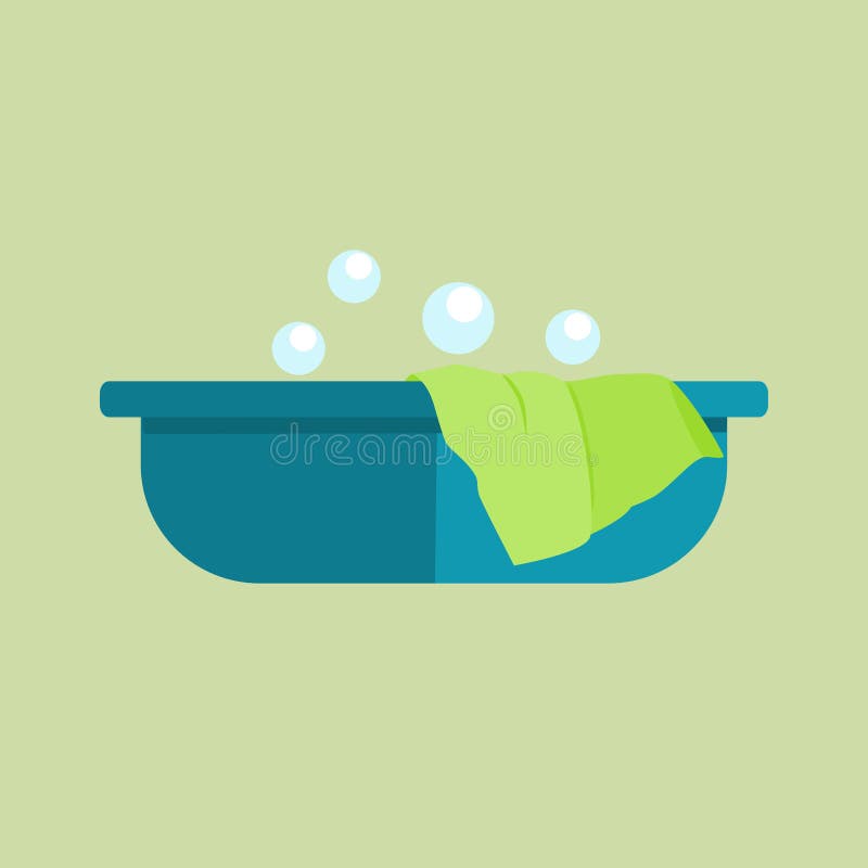 Plastic Bowl with Soap Foam for Washing and Cleaning. Flat Icon. Vector ...