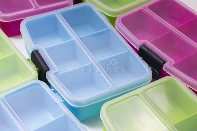 Plastic Box with Compartments for Small Stock Image - Image of organize ...