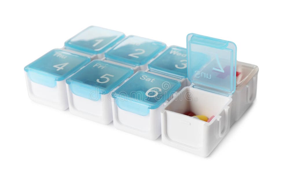 Plastic Box for Pills Isolated on White Stock Photo - Image of isolated ...