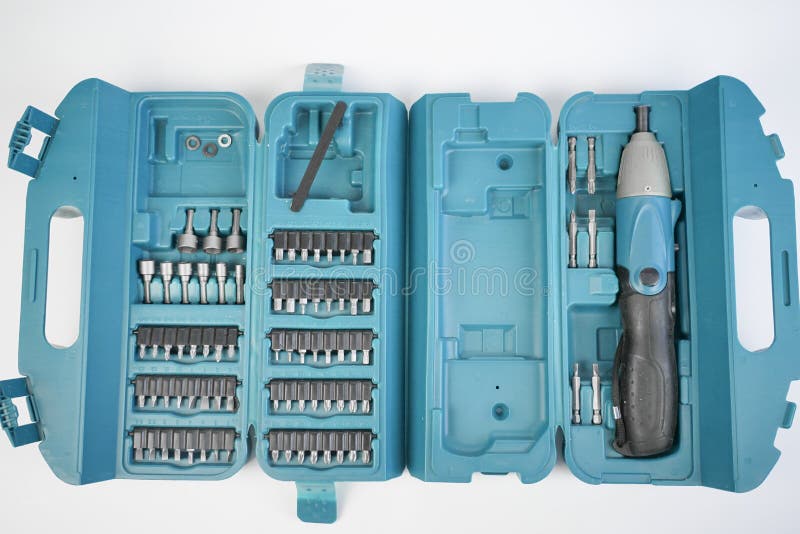 Electric Screwdriver Lies Next To the Drawer with a Set of Screwdrivers ...