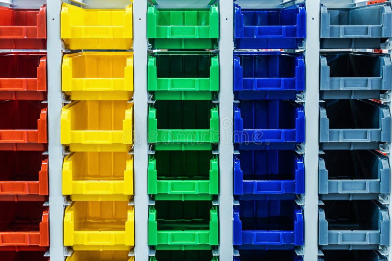 Plastic Boxes of Different Colors Used in Warehouses Stock Image ...