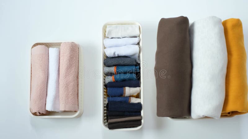 Plastic Boxes of Different Sizes with Neatly Folded Things, Space ...