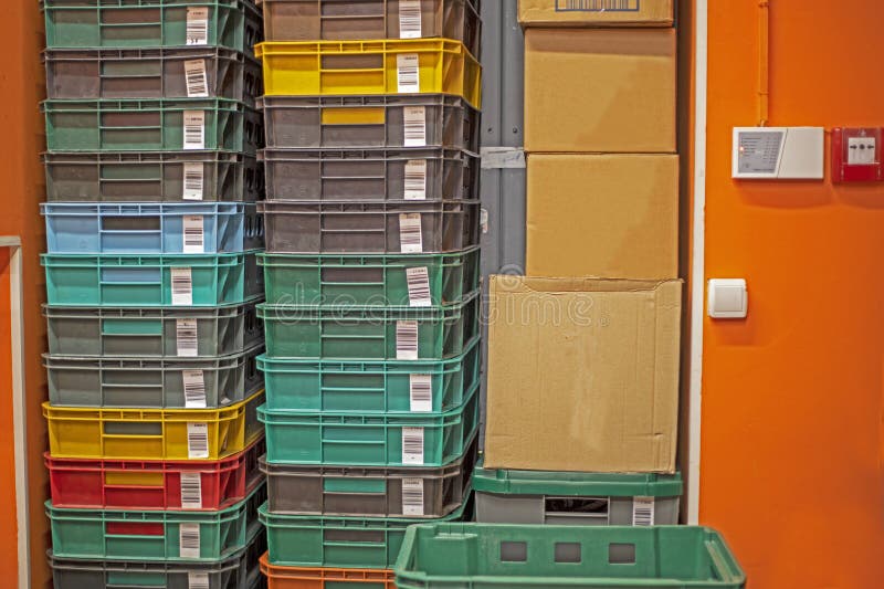 Plastic Boxes with Goods Stacked in Each Other Stock Photo - Image of ...