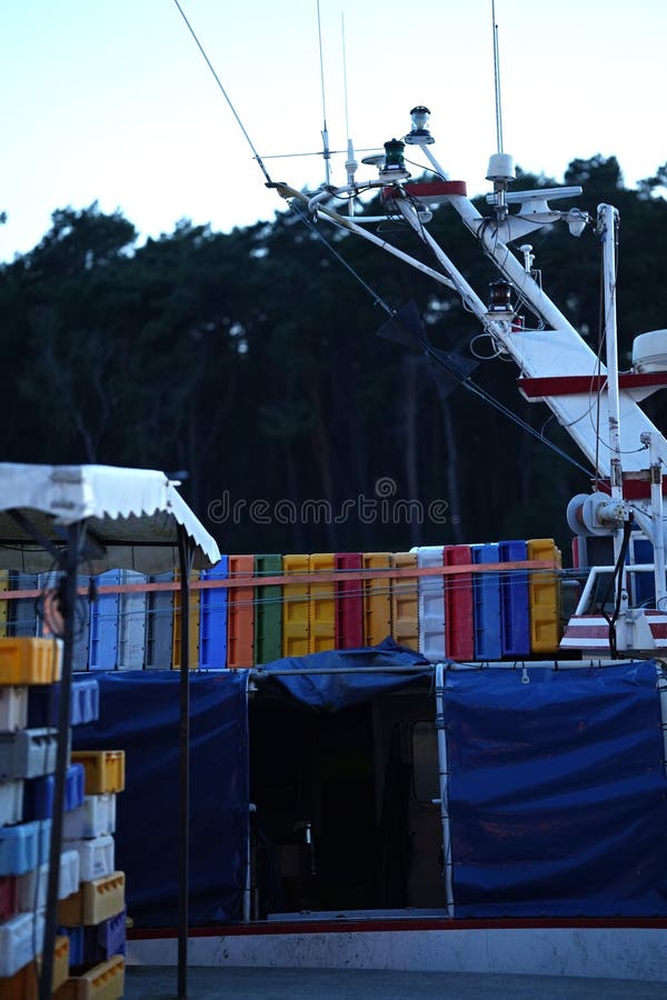 Plastic Boxes Loaded on Ship in Seaport Stock Image - Image of plastic ...