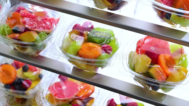 Plastic Boxes with Pre-packaged Fruit Salads, Put Up for Sale in a ...