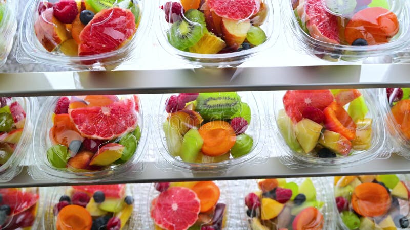 Plastic Boxes with Pre-packaged Fruit Salads, Put Up for Sale in a ...