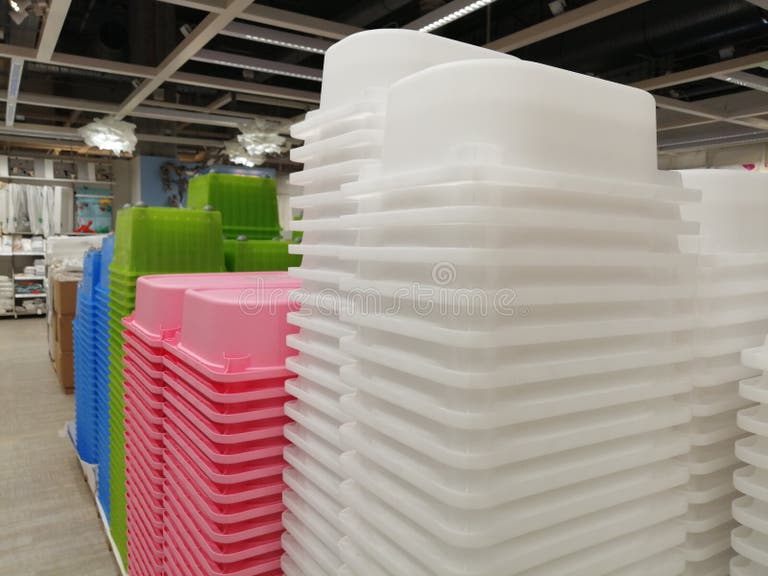 Plastic Boxes for Storing Things. Home Goods Store Stock Image - Image ...