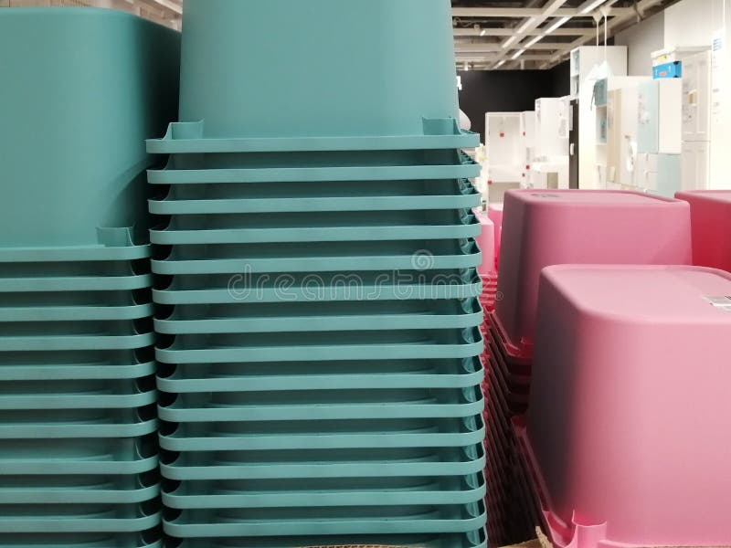 Plastic Boxes for Storing Things. Home Goods Store Stock Photo - Image ...