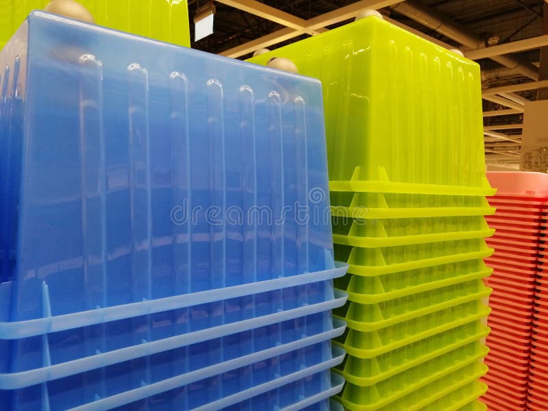 Plastic Boxes for Storing Things. Home Goods Store Stock Image - Image ...