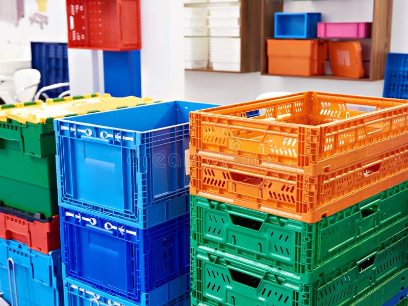 Plastic Boxes for Transportation of Goods and Trade Stock Photo - Image ...