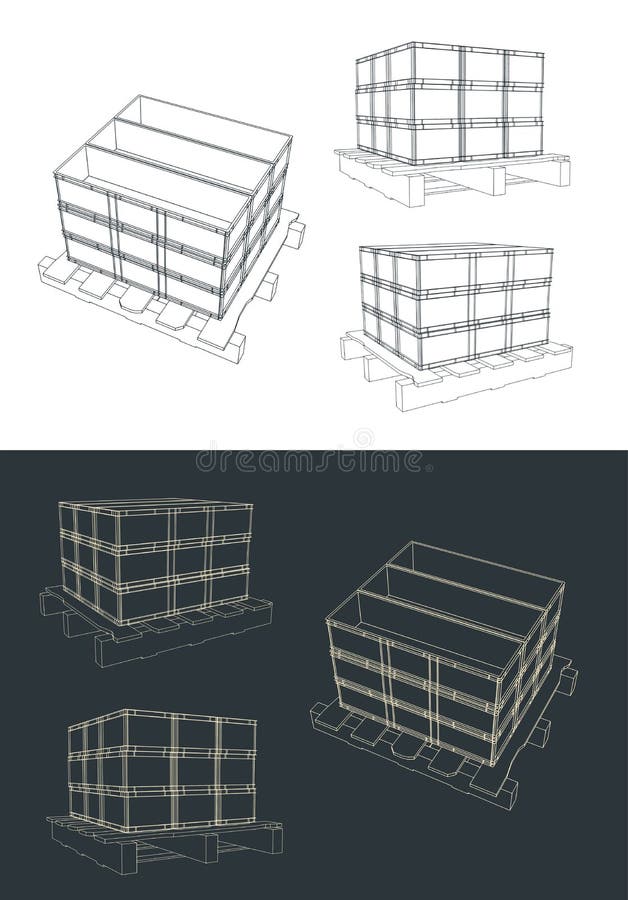 Plastic Boxes on Wooden Pallets Sketches Set Stock Vector ...