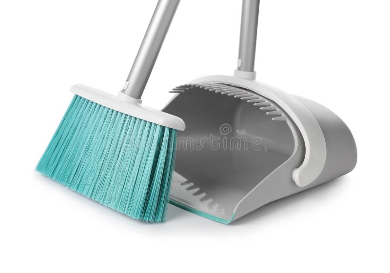 Plastic Broom and Dustpan on White Background Stock Photo - Image of ...