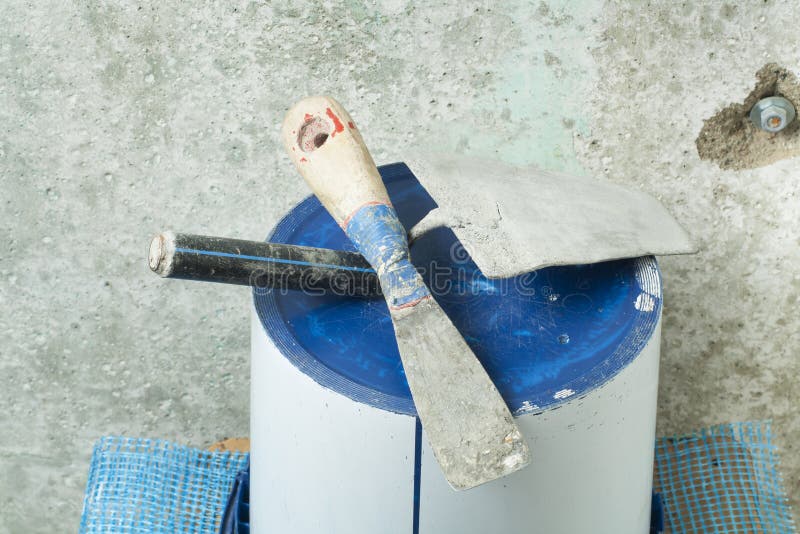 Plastic Bucket with Construction Tools. Repairment Concept. Stock Image ...