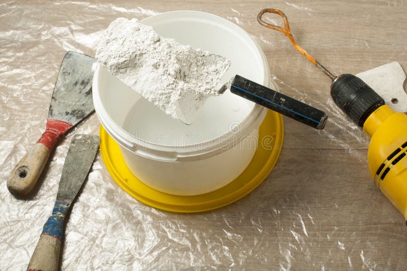 Plastic Bucket with Construction Tools. Renovation Concept. Stock Photo ...