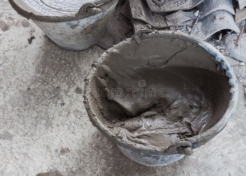 Plastic Bucket Put Cement for Construction. Stock Photo - Image of wall ...