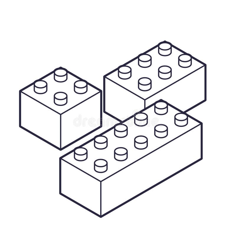 Plastic Building Blocks Black White Outline Stock Vector - Illustration ...