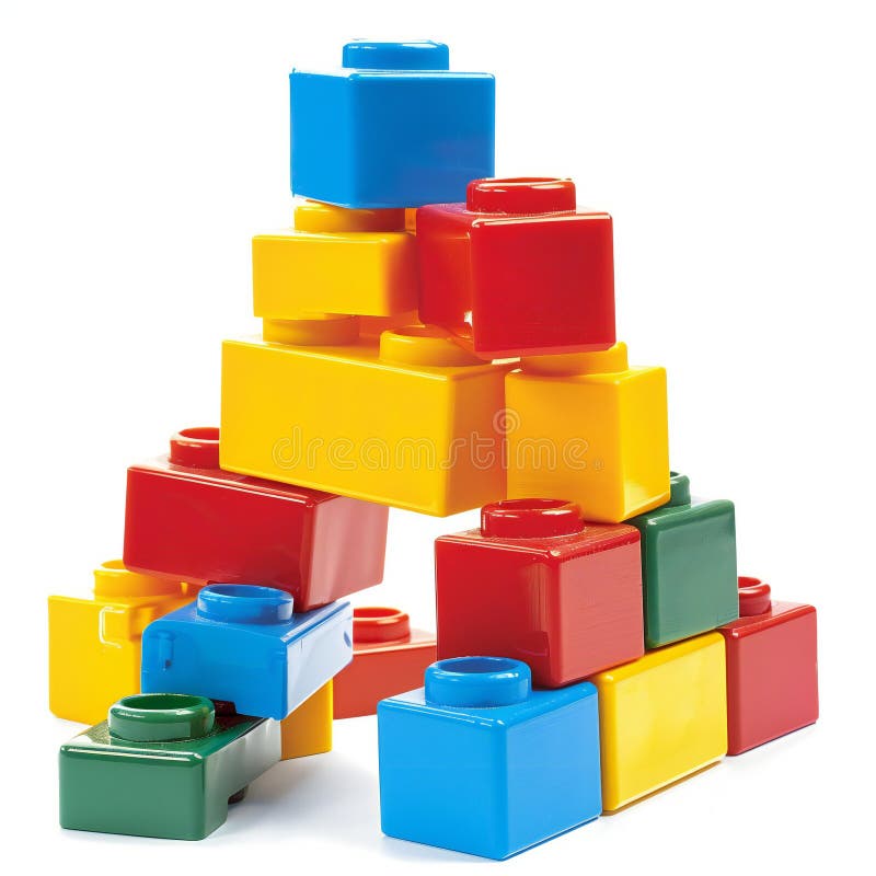Plastic Building Blocks Pyramid Isolated on White Background, Top View ...