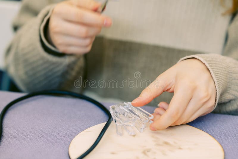 Plastic Burning Tool Person Connects Plates Figure Using Device Stock ...