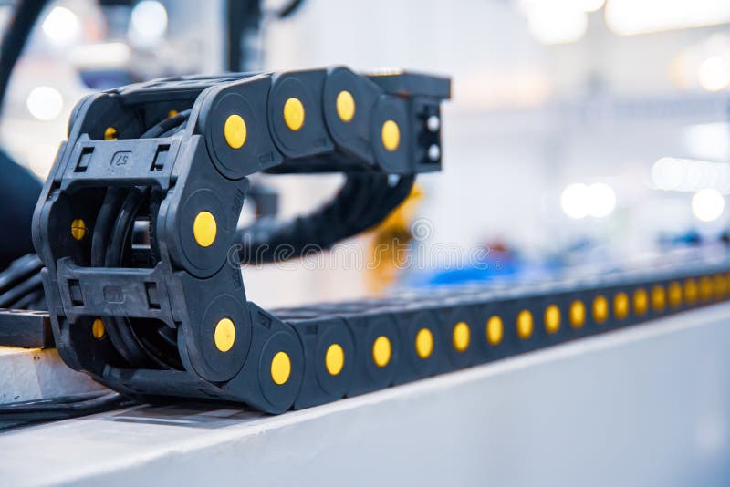 Plastic Cable Chain of Electrical Wires in the Machine Stock Image ...
