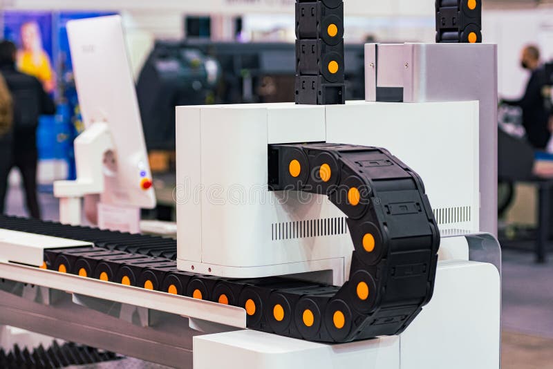 Plastic Cable Chain of Electrical Wires in the Machine Stock Image ...