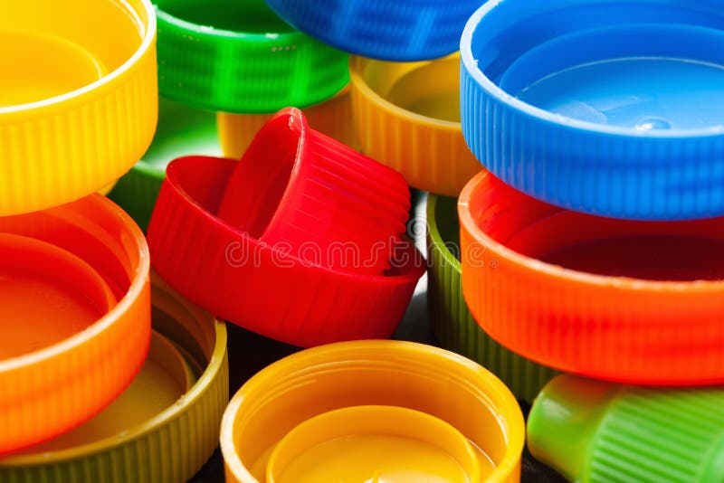 Plastic Caps. Colored Plastic Caps Stock Photo - Image of container ...
