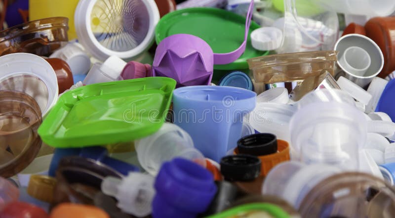 Plastic caps for recycling stock image. Image of trash - 219615295
