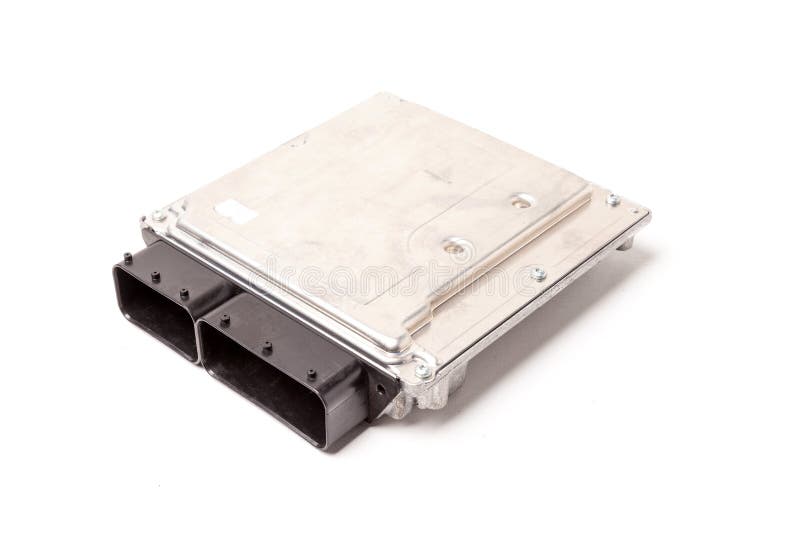 Plastic Car Engine Control Unit with Metal Elements on a White Isolated ...