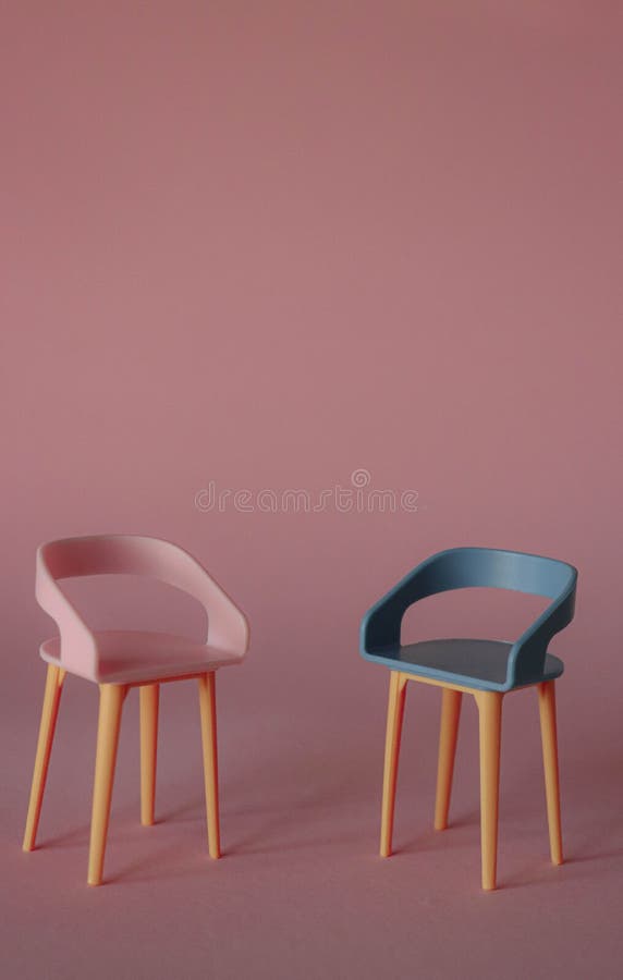 Plastic Chair Blue and Rose. Concept of Talking Stock Photo - Image of ...