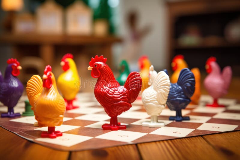 Plastic Chicken Figurines on a Game Board Stock Image - Image of ...