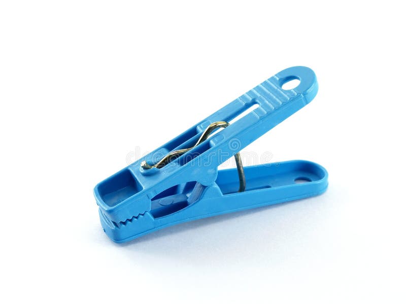 Close-up Single Blue Clothespin Isolated on White Background Stock ...
