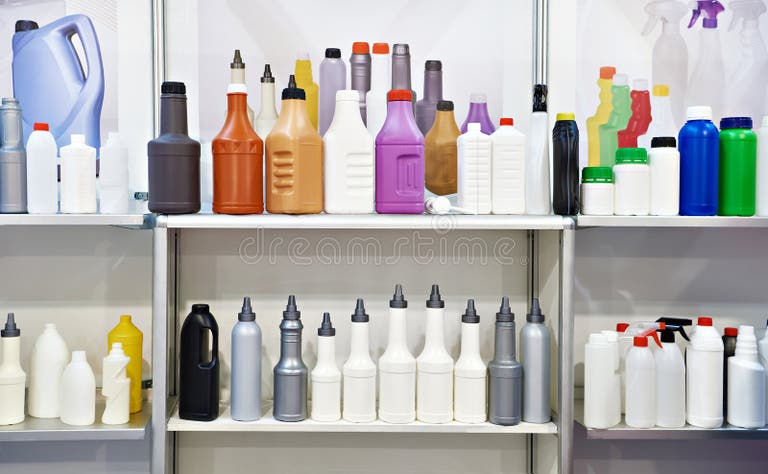 Plastic Containers for Liquid in Store Stock Photo - Image of storage ...