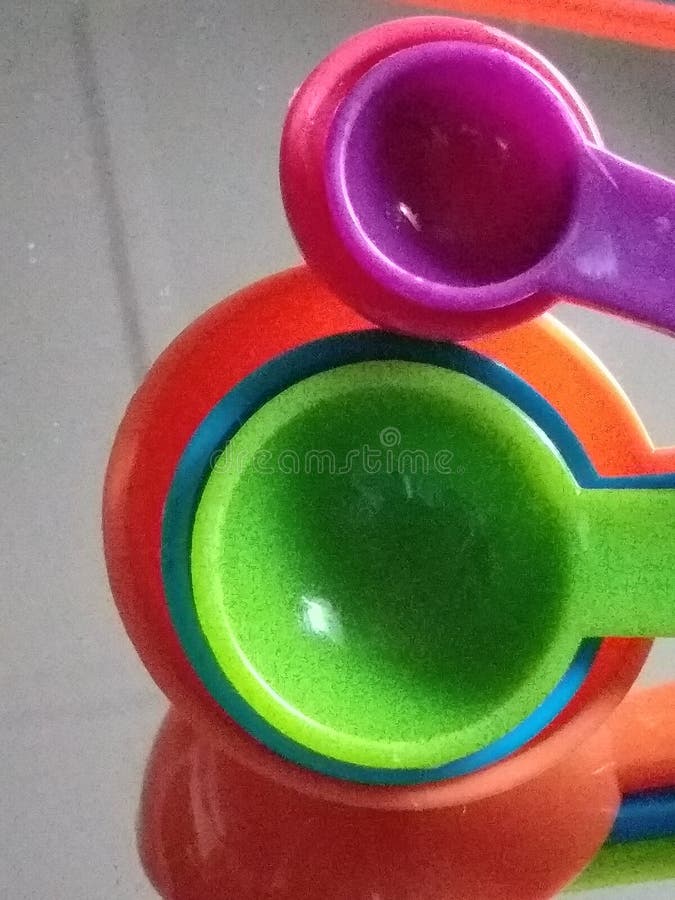 Plastic Coloured Measuring Spoons Stock Image - Image of ball, produce ...