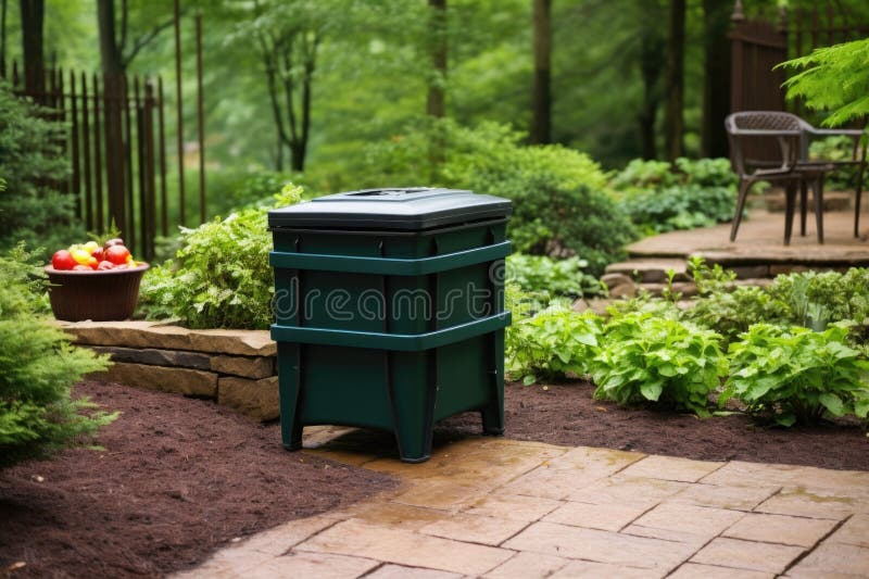 Plastic Compost Bin on a Paved Yard Stock Photo - Image of urban ...