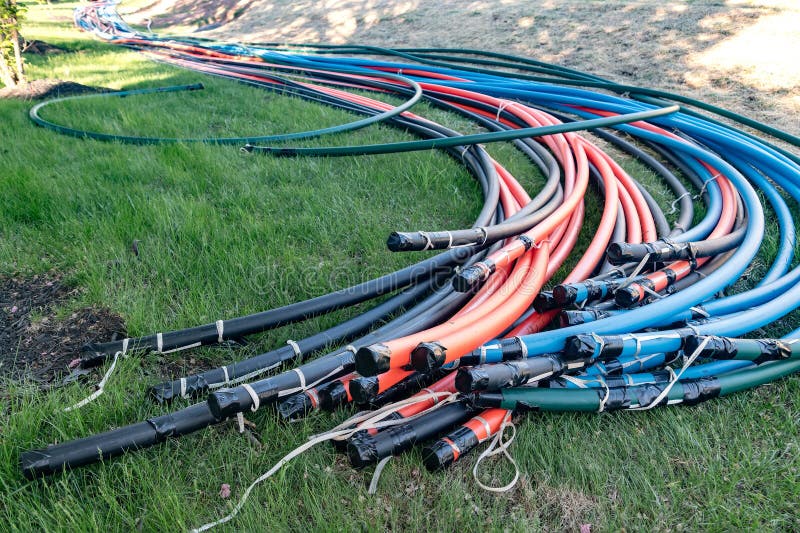 Plastic Conduits. Laying and Horizontal Drilling Stock Photo - Image of ...