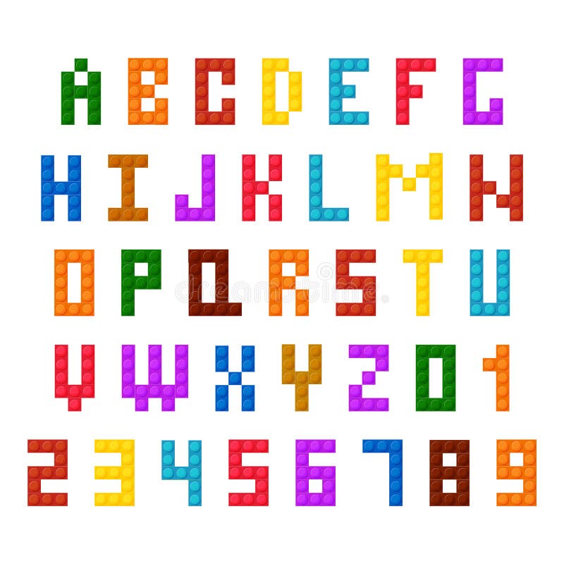 Plastic Construction Blocks Font, Alphabet Letters and Numbers Stock ...