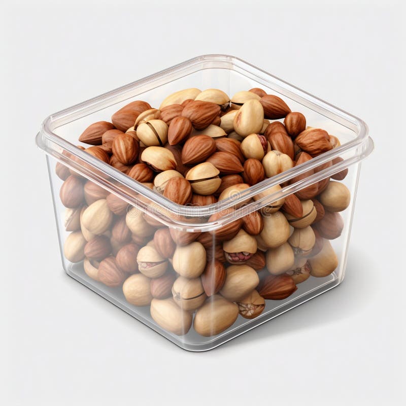 Plastic Container with Assorted Nuts Isolated on White Background ...