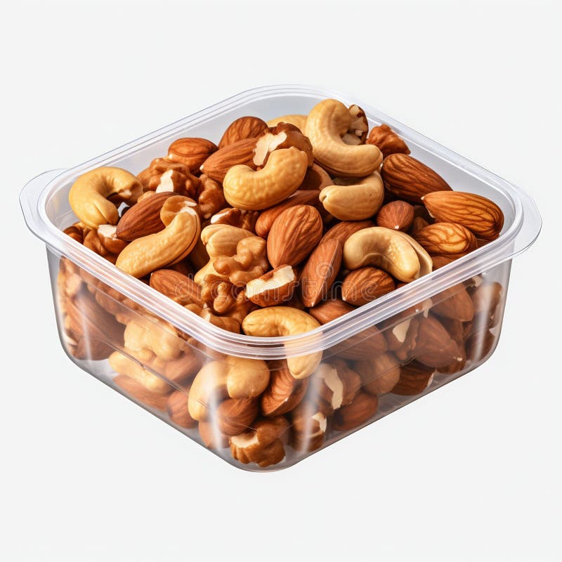 Plastic Container with Assorted Nuts Isolated on White Background ...