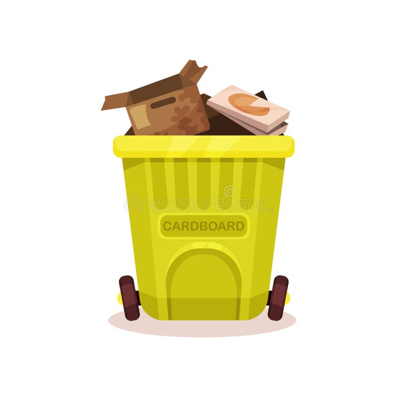 Cardboard Waste Yellow Bin. Waste Sorting and Recycling Concept Stock ...