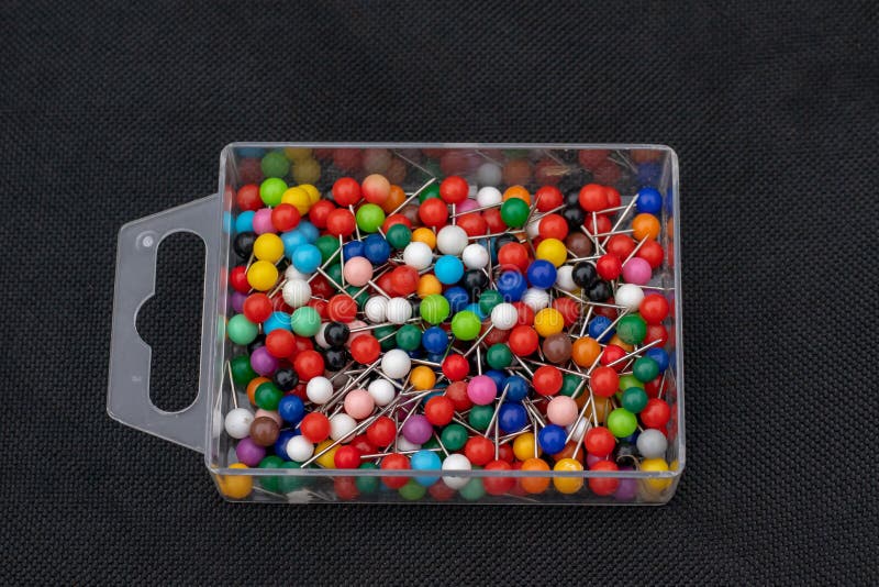 Box of colored map-pins stock image. Image of travel - 133839687