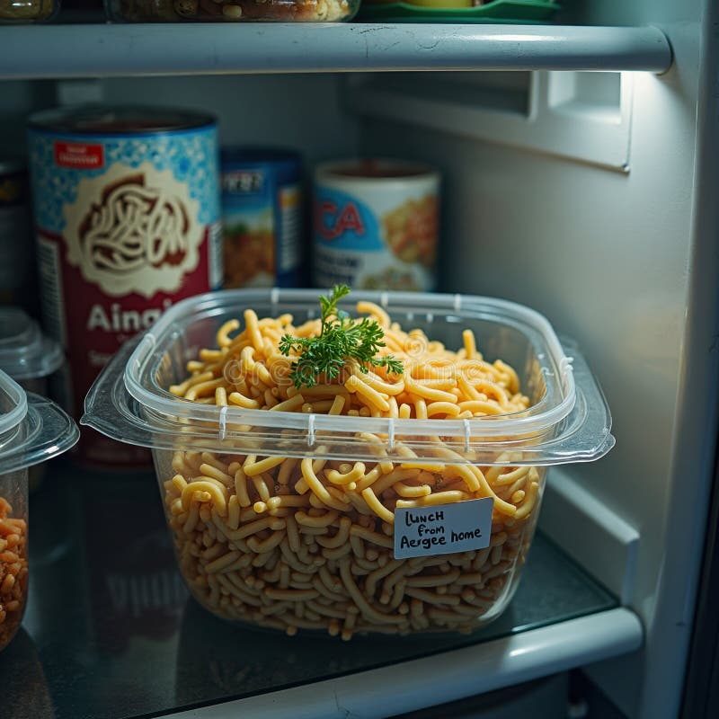 Plastic Container Cooked Spaghetti Parsley Refrigerator Stock Photos ...