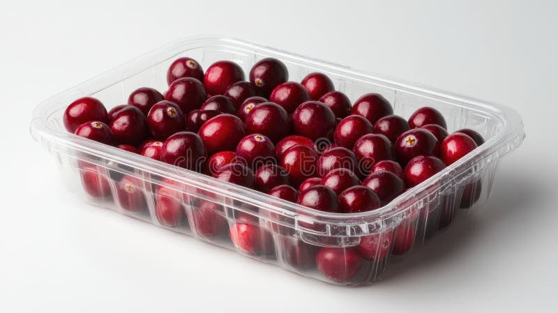 A Plastic Container Filled with Fresh Red Cranberries Stock ...