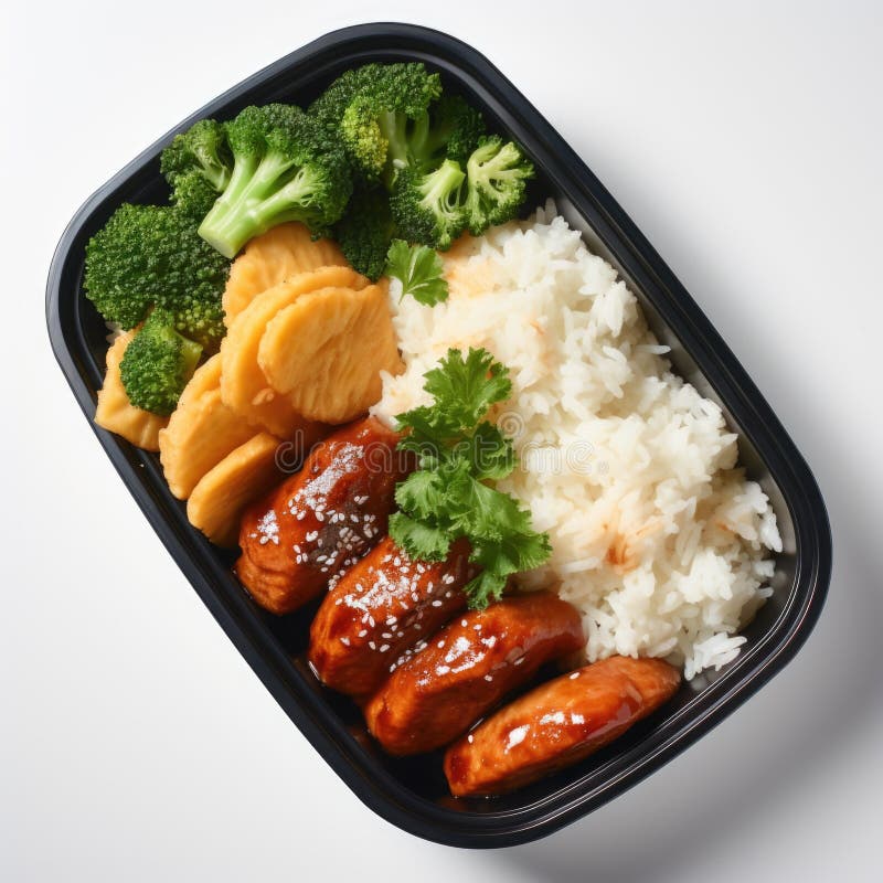 A Plastic Container Filled with Rice, Meat and Broccoli. Stock Image ...