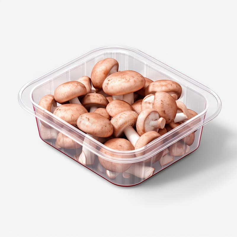Plastic Container with Fresh Mushrooms, Isolated on Transparent ...