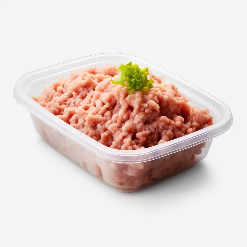 Plastic Container with Fresh Raw Minced Chicken Isolated on White ...