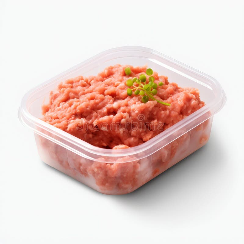 Plastic Container with Fresh Raw Minced Chicken Isolated on White ...