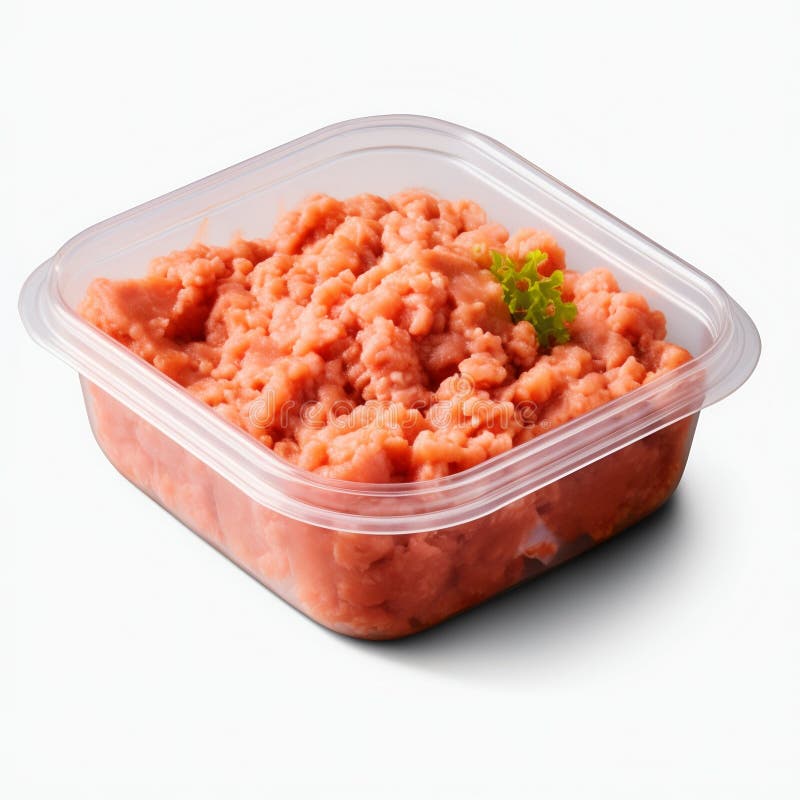 Plastic Container with Fresh Raw Minced Chicken Isolated on White ...